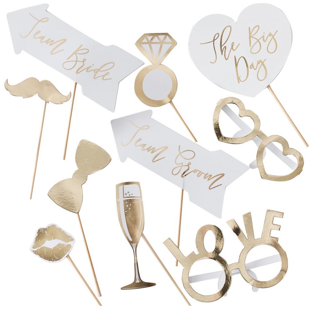 WEDDING PHOTO BOOTH PROPS GOLD 10PCS - Pergamos