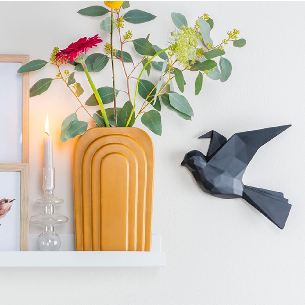 WALL HANGER ORIGAMI BIRD SMALL MATT BLACK 19X3,5X15,7CM - Pergamos