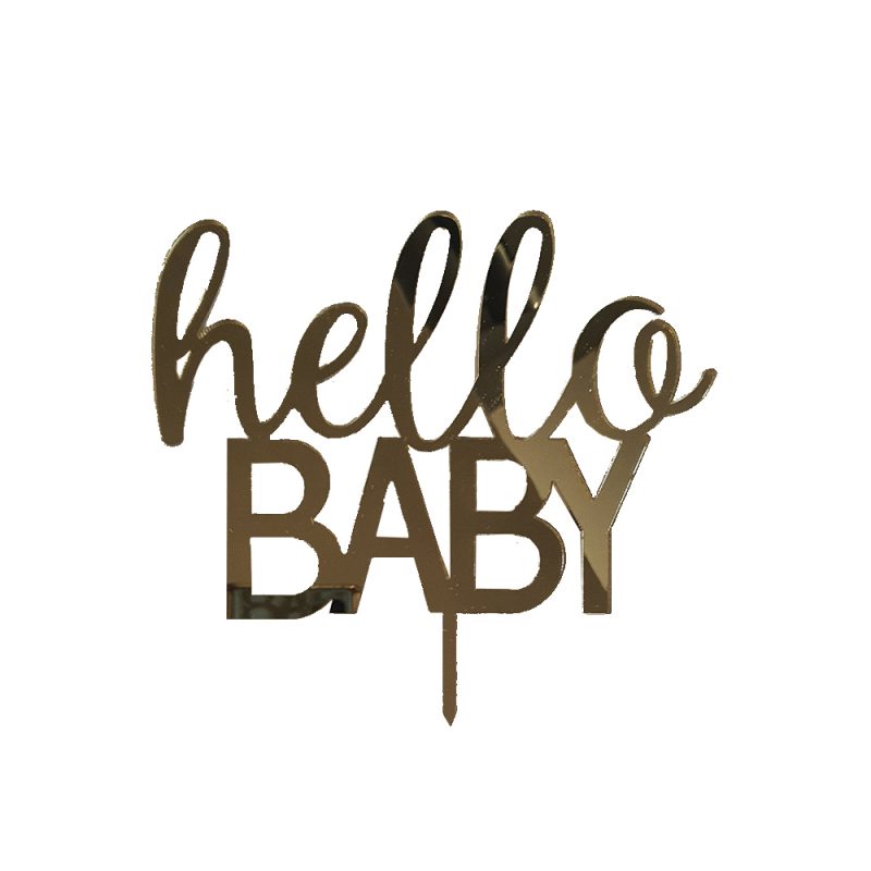 PLEXIGLASS HELLO BABY CAKE TOPPER GOLD 15X15CM - Pergamos