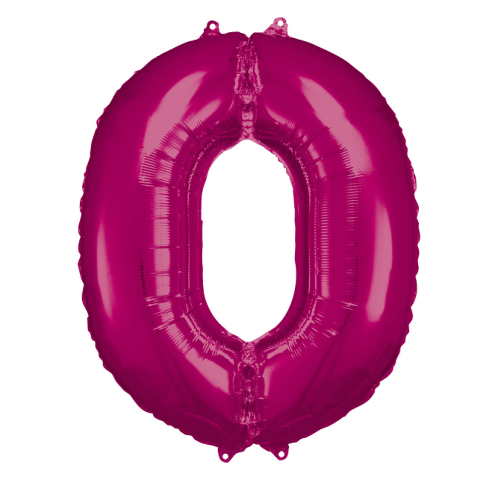 LARGE FOIL BALLOON NUMBER 0 PINK 66X88CM - Pergamos