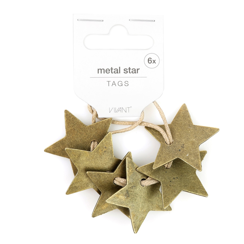 METAL TAGS STAR GOLD 4CM 6PCS - Pergamos