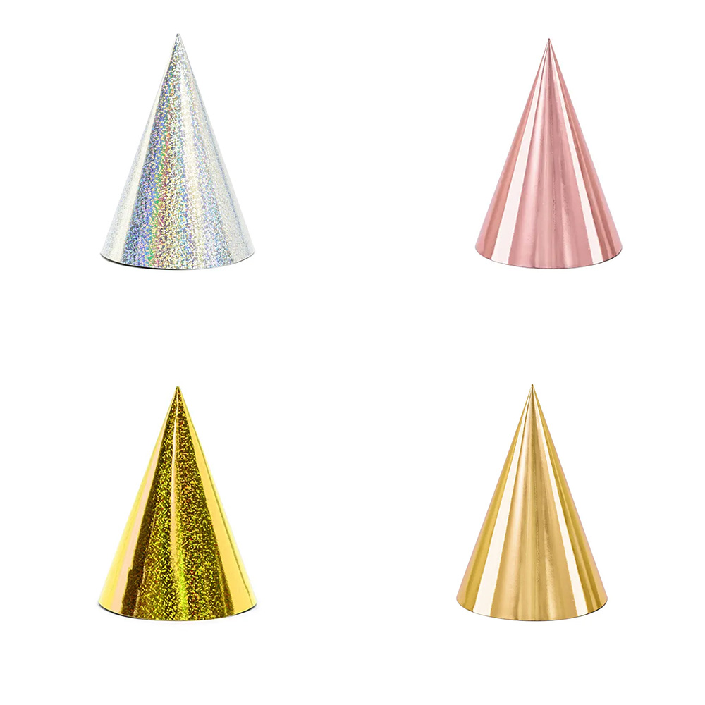 HOLOGRAPHIC PARTY HATS 16CM 6PCS - Pergamos