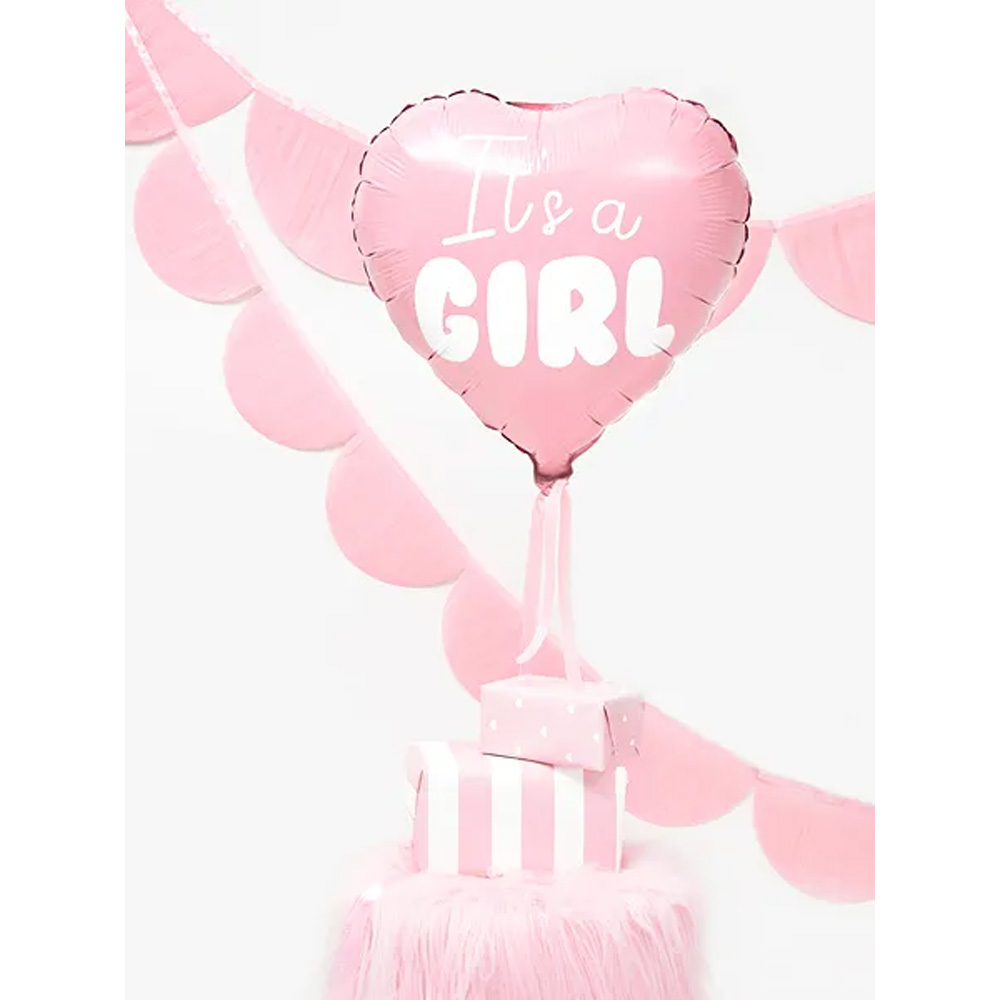 FOIL BALLOON HEART ITS A GIRL LIGHT PINK 45CM - Pergamos