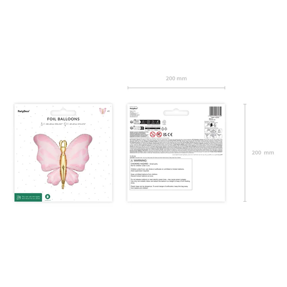 FOIL BALLOON BUTTERFLY PINK 69X69CM - Pergamos