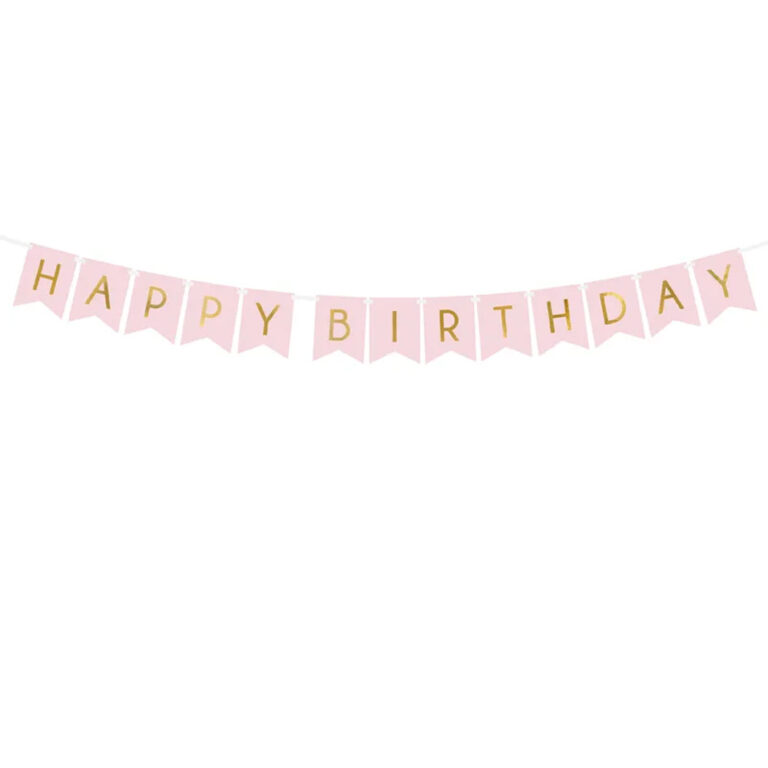 BANNER HAPPY BIRTHDAY LIGHT PINK 15X175CM - Pergamos