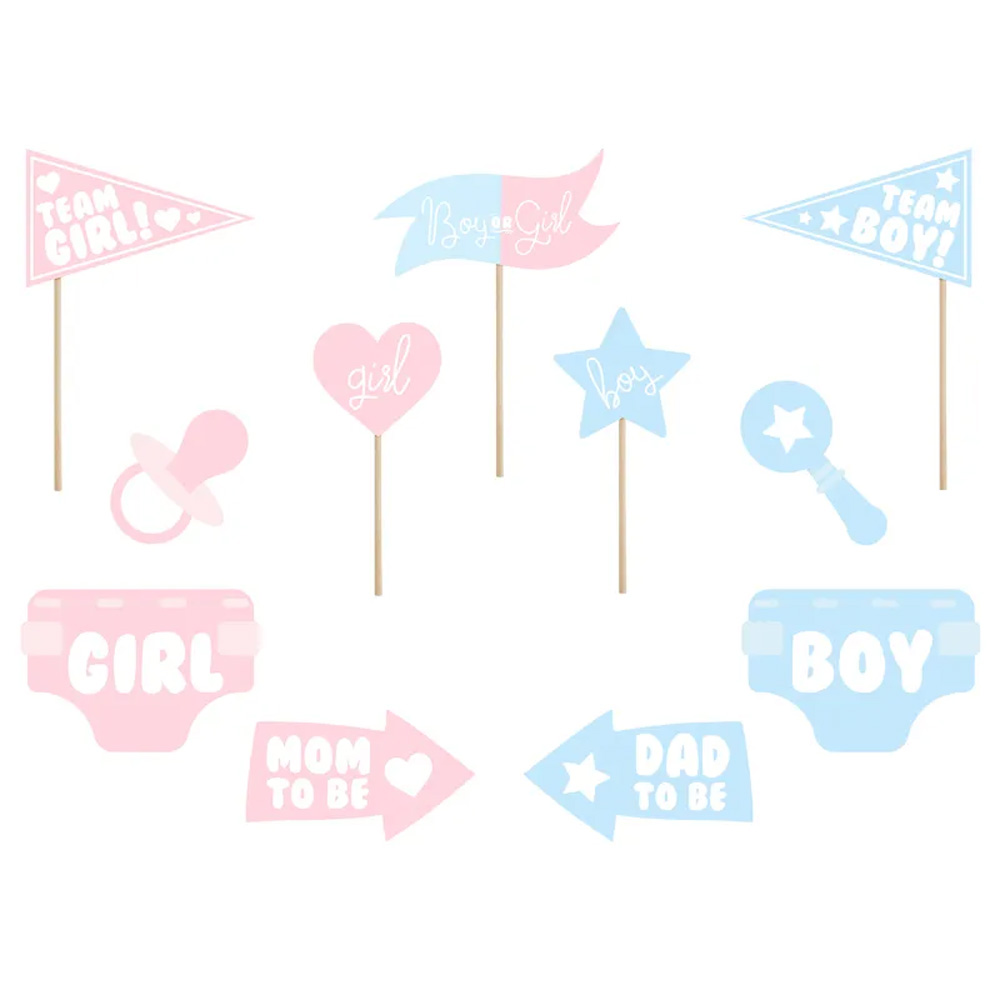 PHOTO PROPS GENDER REVEAL PARTY 27X19CM 11PCS - Pergamos
